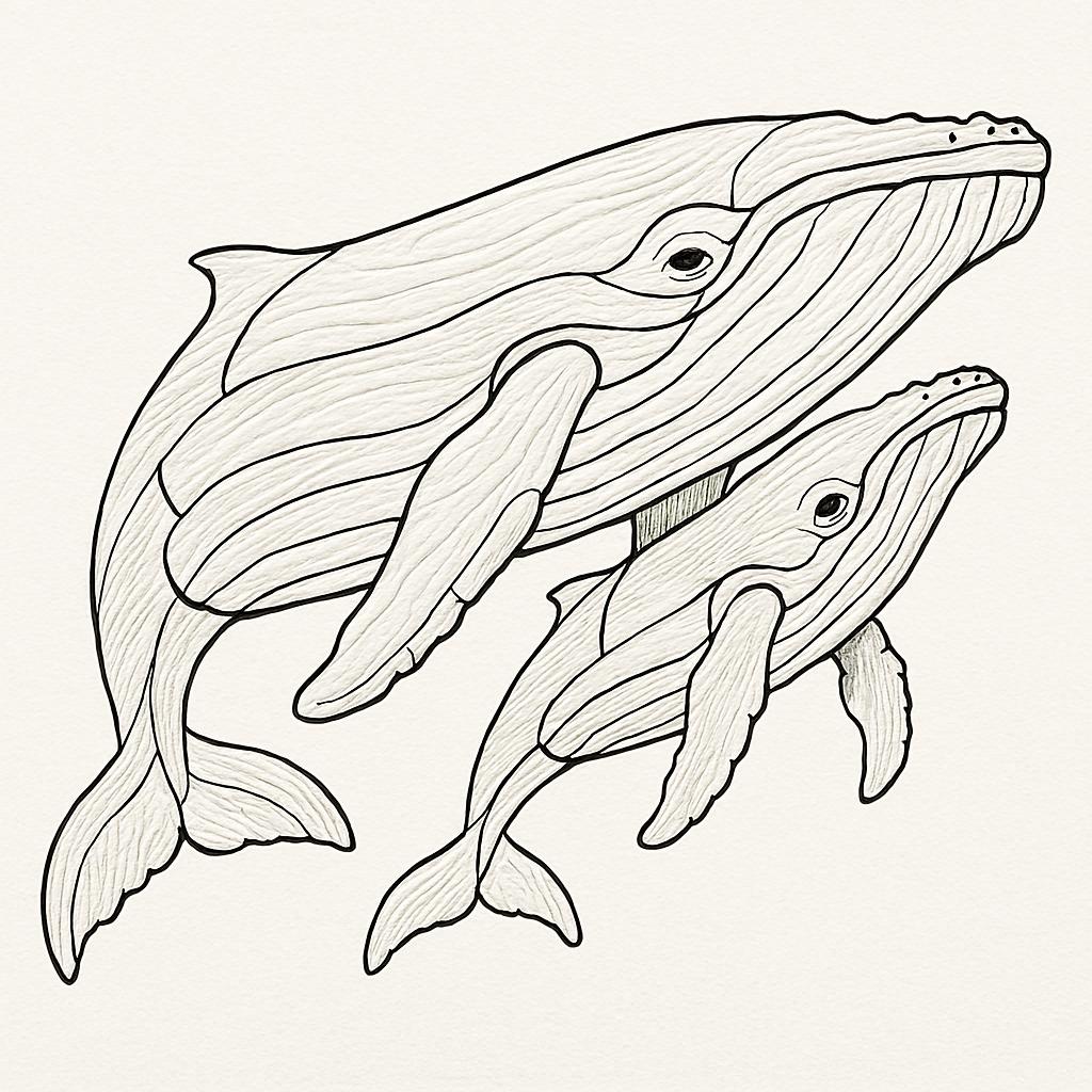 Humpback Whale & Calf Wood Intarsia Pattern – 17" Wide - Etsy