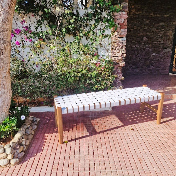 Woven Leather Bench - Etsy