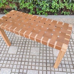Wood Woven Leather Bench Handwoven Seat Rustic Entryway Furniture ...