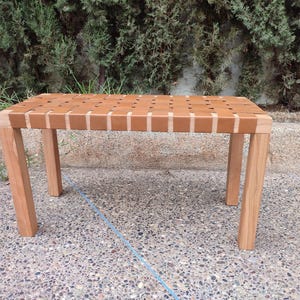 Wood Woven Leather Bench Handwoven Seat Rustic Entryway Furniture ...