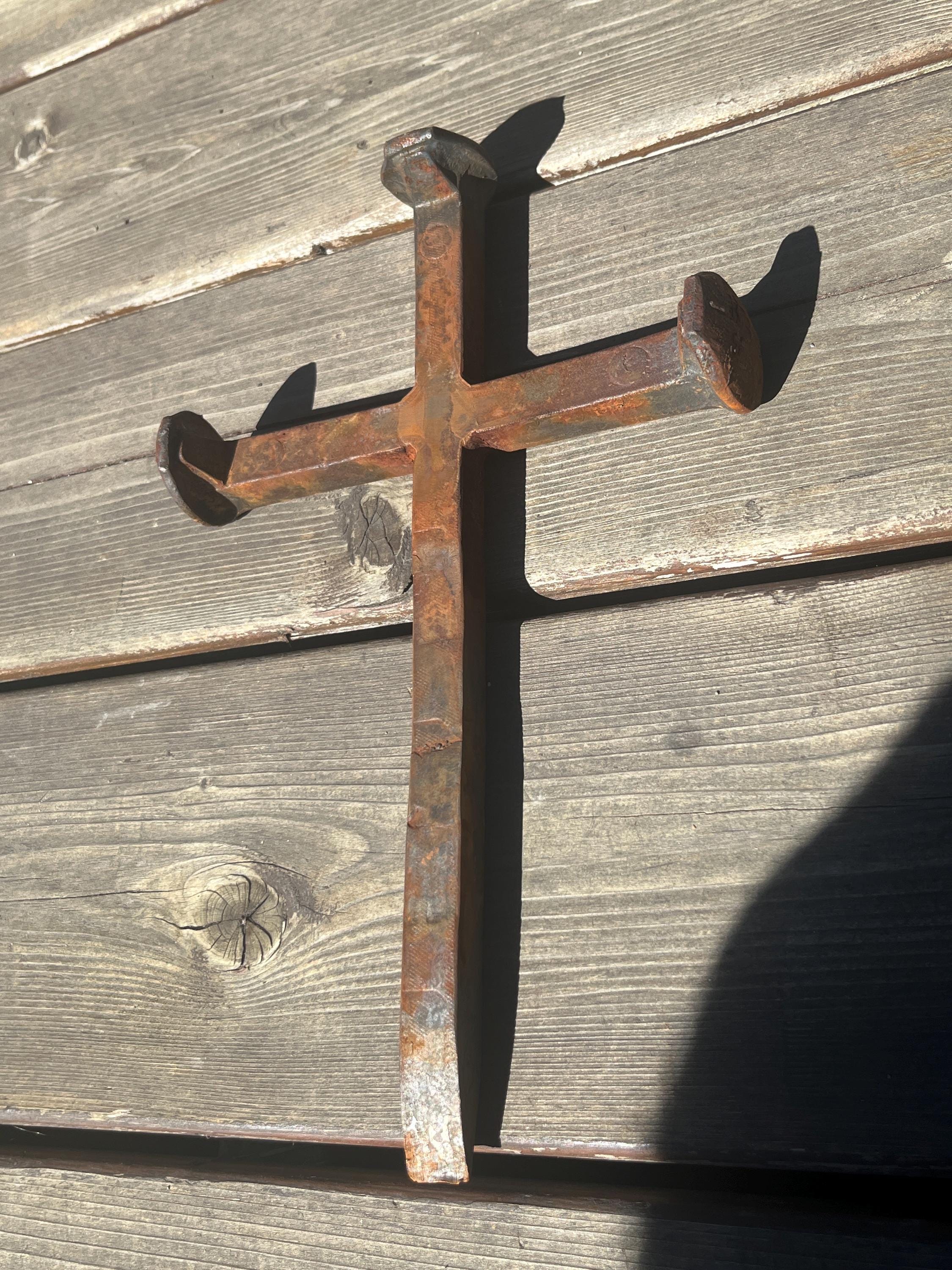 11” Christian Wall Cross - Rustic Railway Spike Forged Wrought Iron ...