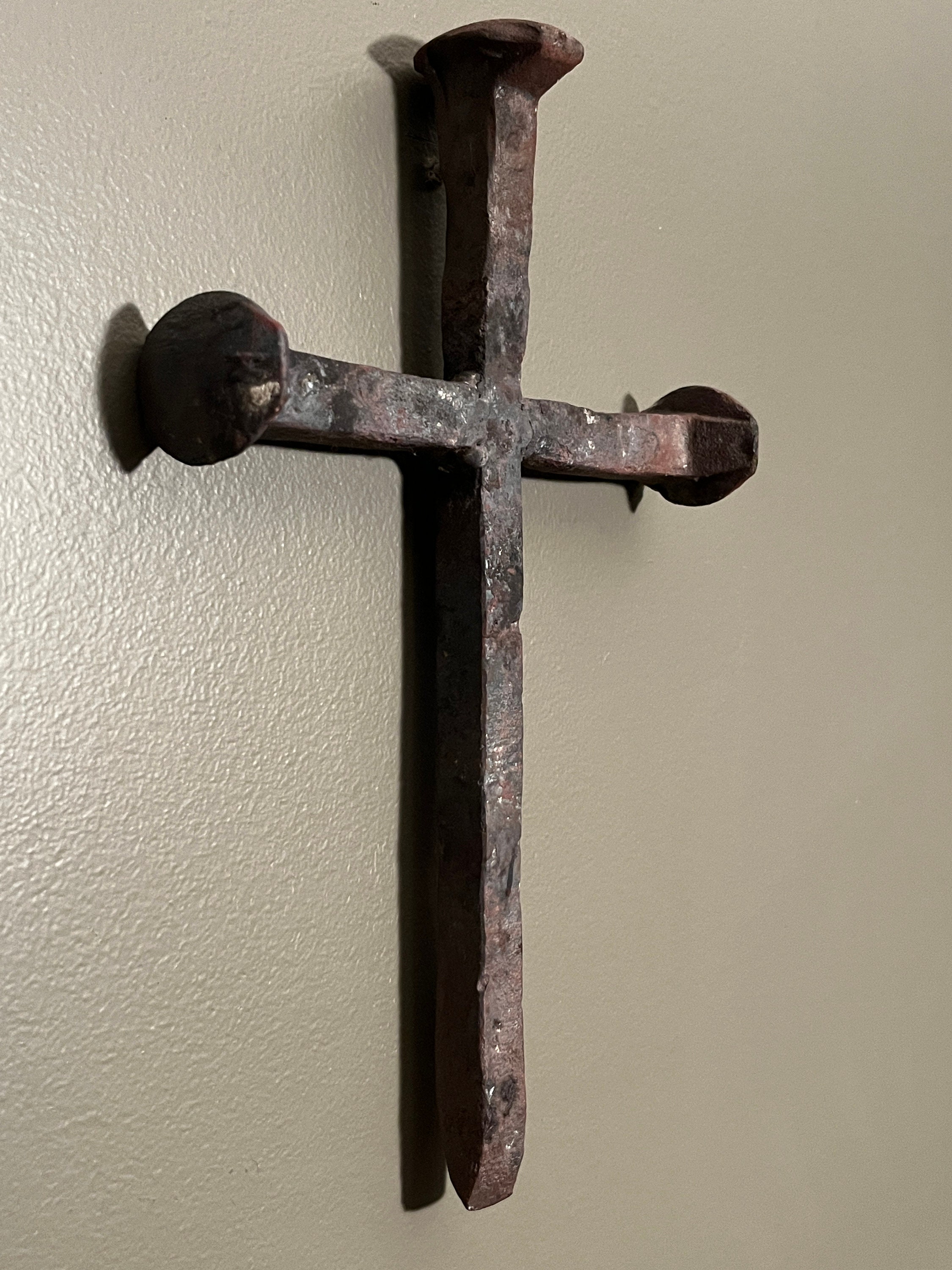 Christian Wall Cross Rustic Railway Spike Forged Wrought Iron Metal ...