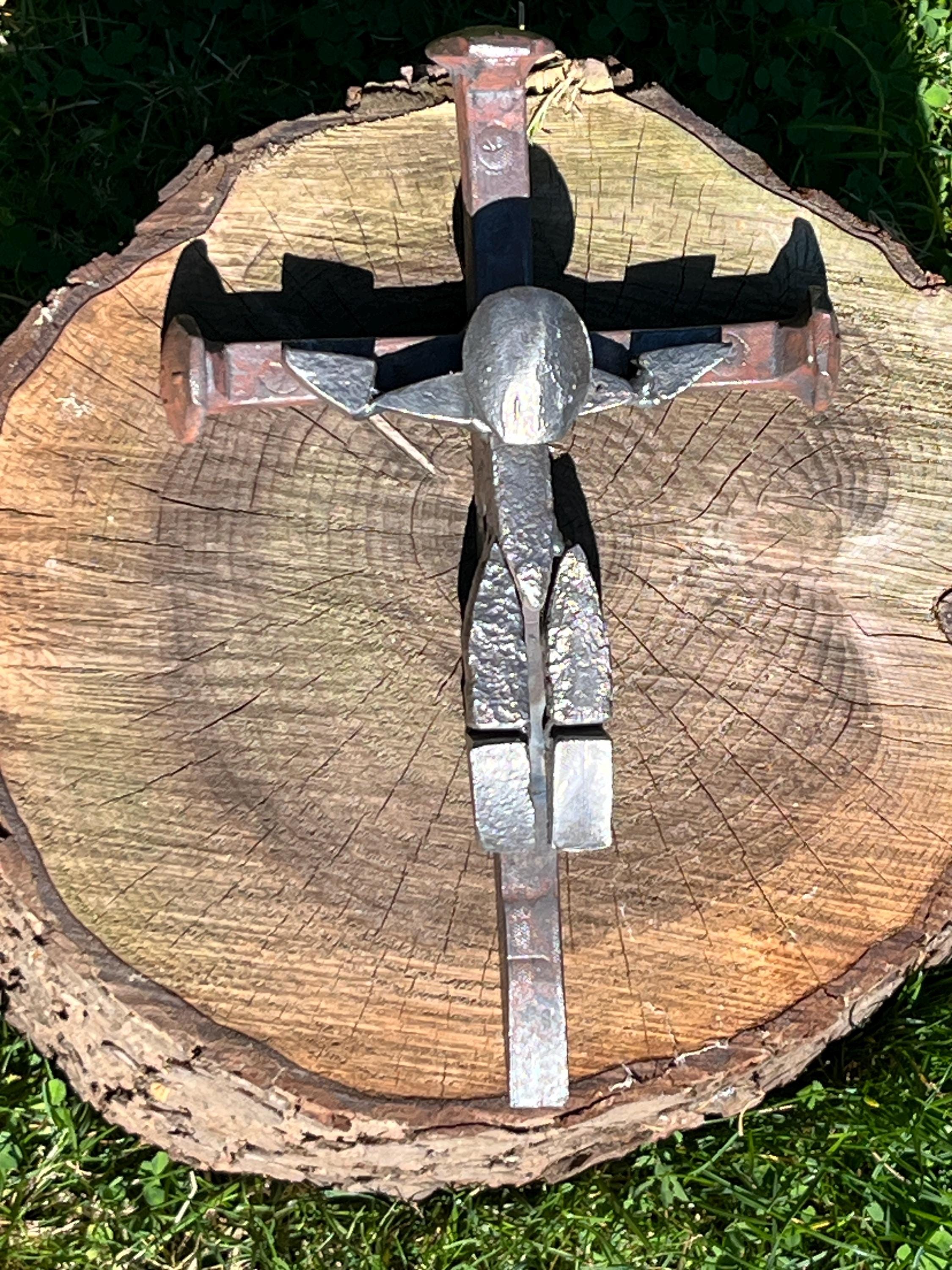 Hand-forged Iron Nail Cross Sculpture - Rustic Industrial Crucifix ...