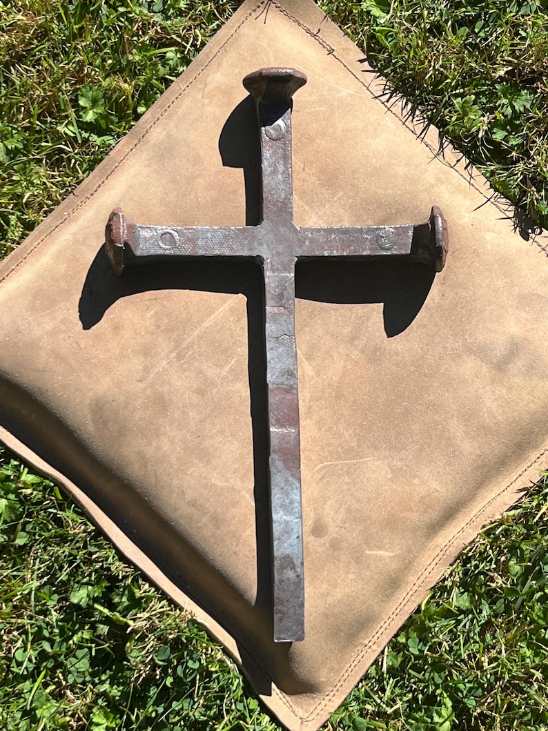 11.5" Christian Wall Cross - Rustic Railway Spike Forged Wrought Iron ...