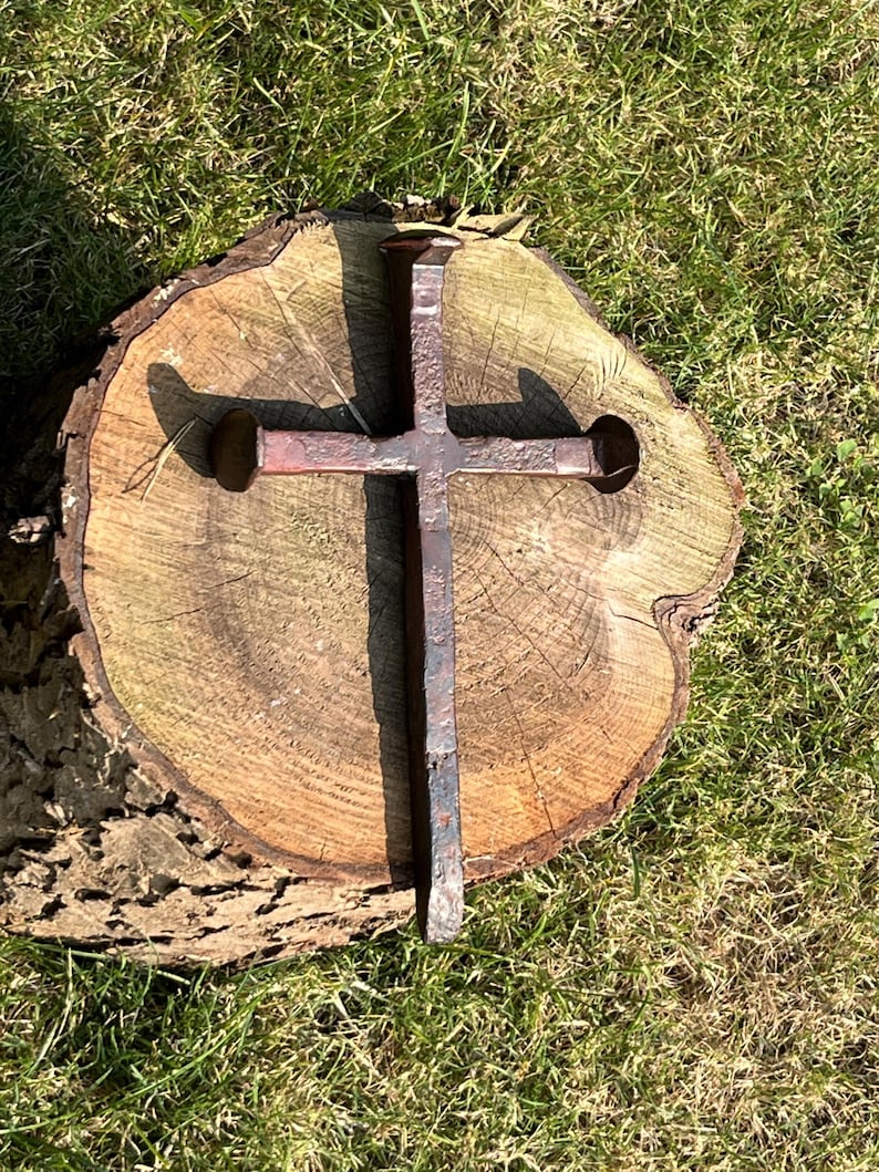 11.5" Christian Wall Cross - Rustic Railway Spike Forged Wrought Iron ...