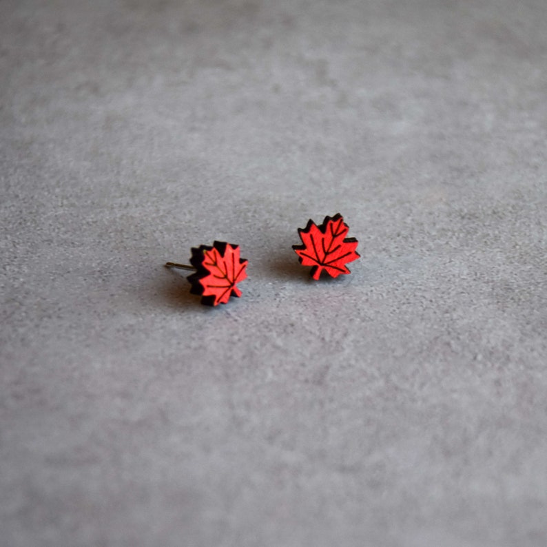 Mini Fall Maple Leaf Wooden Stud Earrings - Etsy