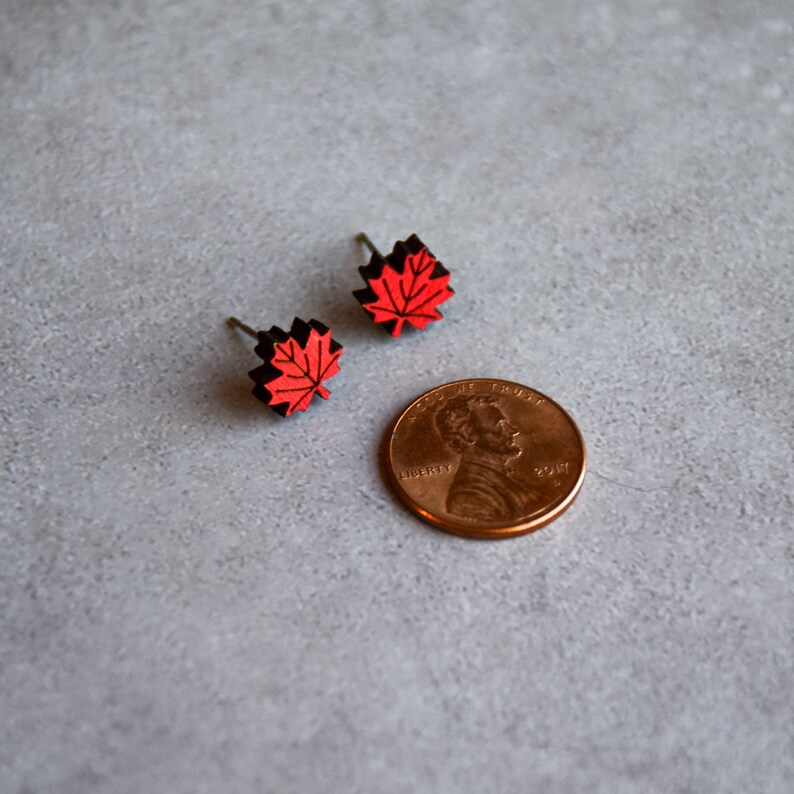 Mini Fall Maple Leaf Wooden Stud Earrings - Etsy