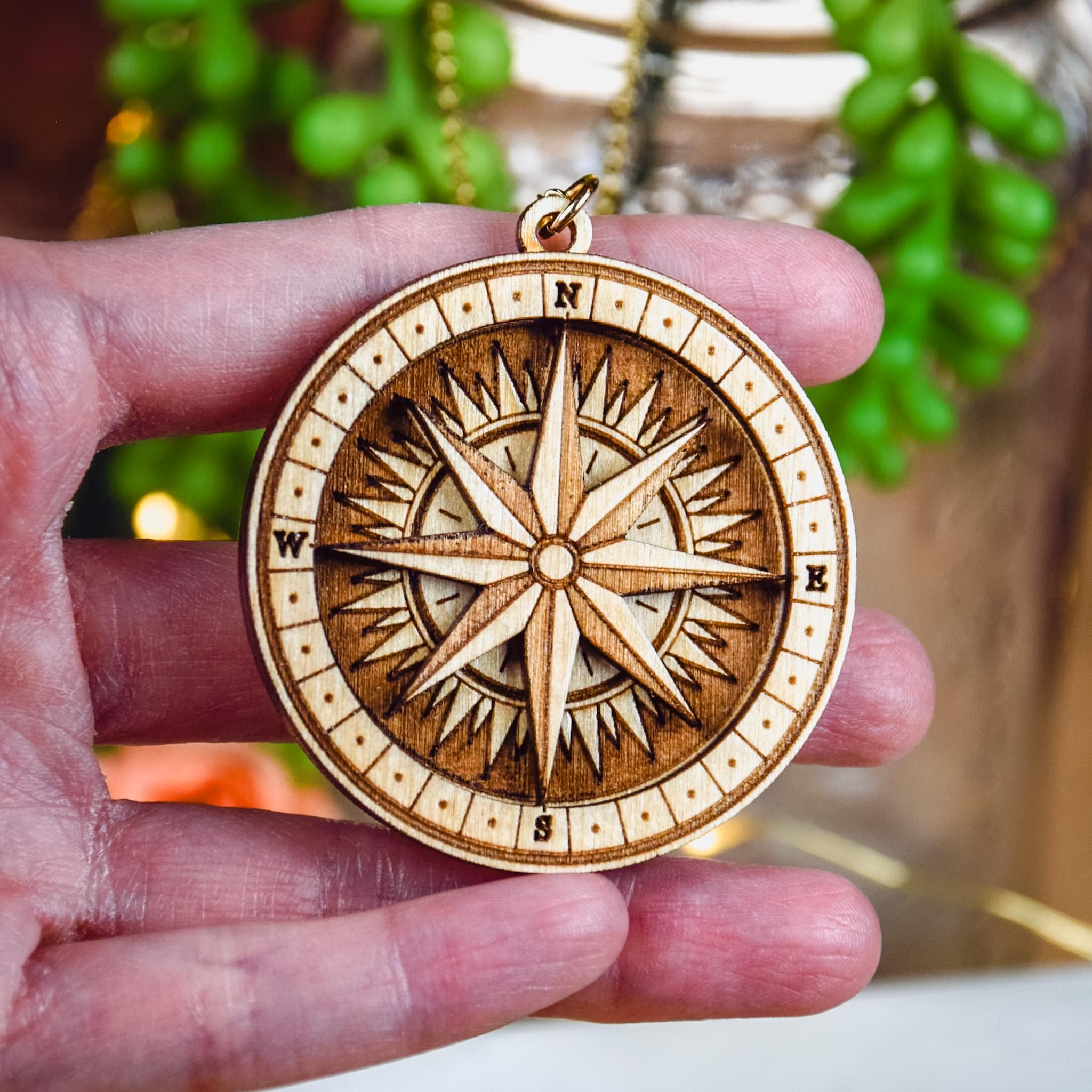 Wooden Compass Rose Pendant - Etsy