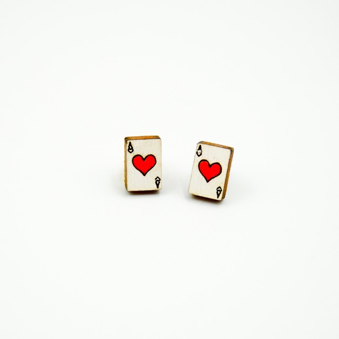 Mini Ace Card Wooden Stud Earrings - Etsy