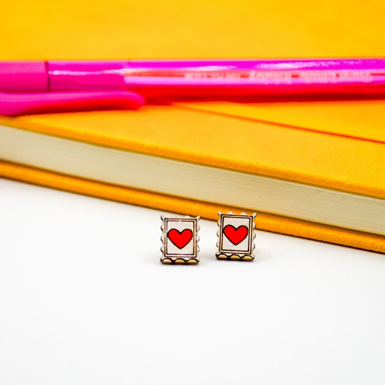 Mini Postage Stamp Wooden Stud Earrings - Etsy