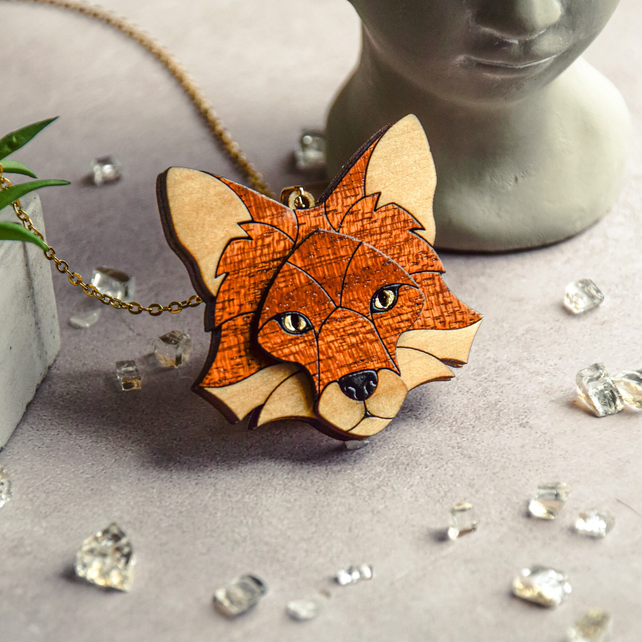 Handmade Red Fox Wood Necklace - Etsy