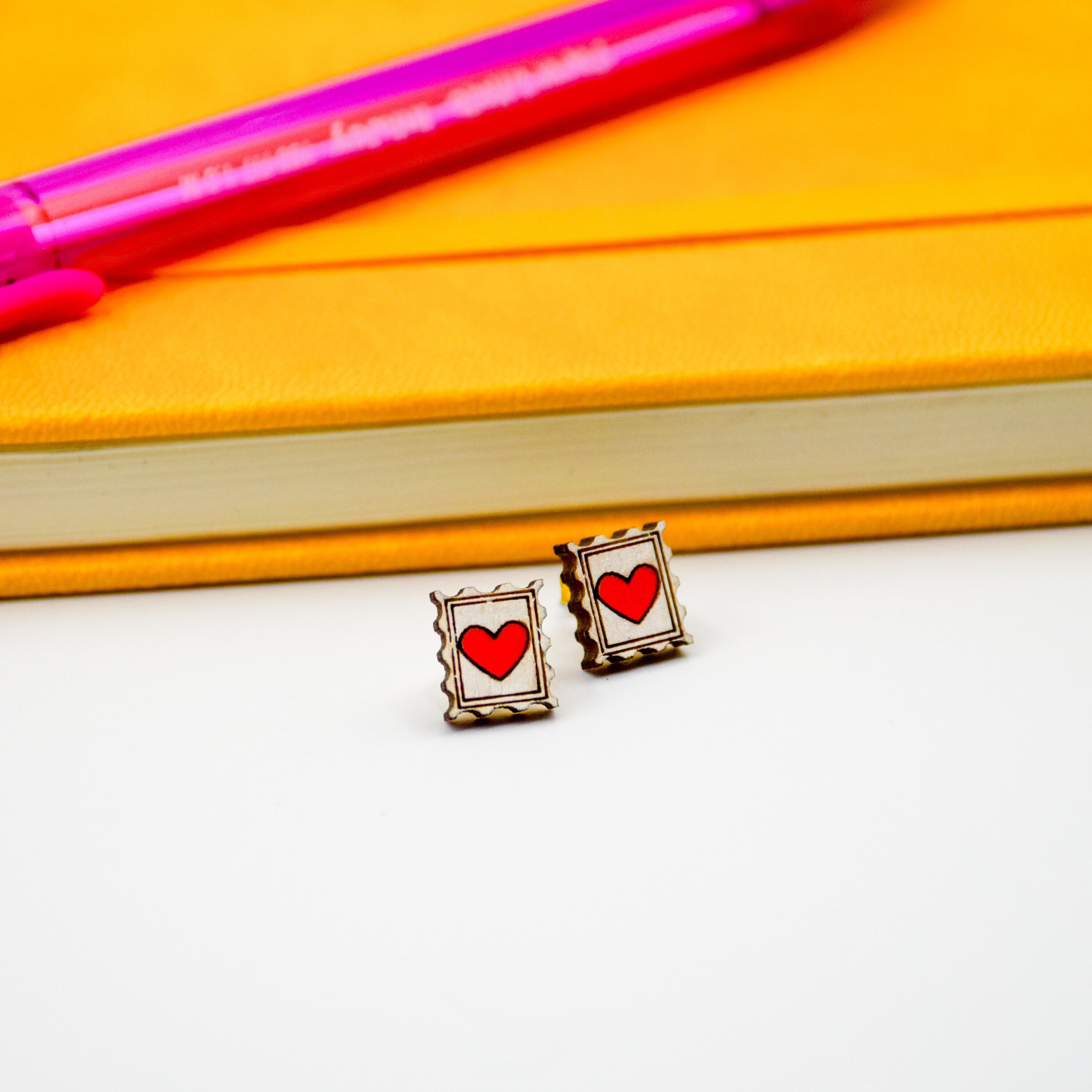 Mini Postage Stamp Wooden Stud Earrings - Etsy