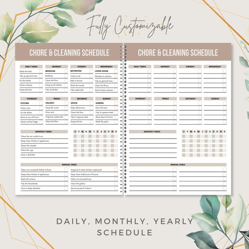 Household Routine and Chore Planner. Weekly, Monthly, Yearly Cleaning ...