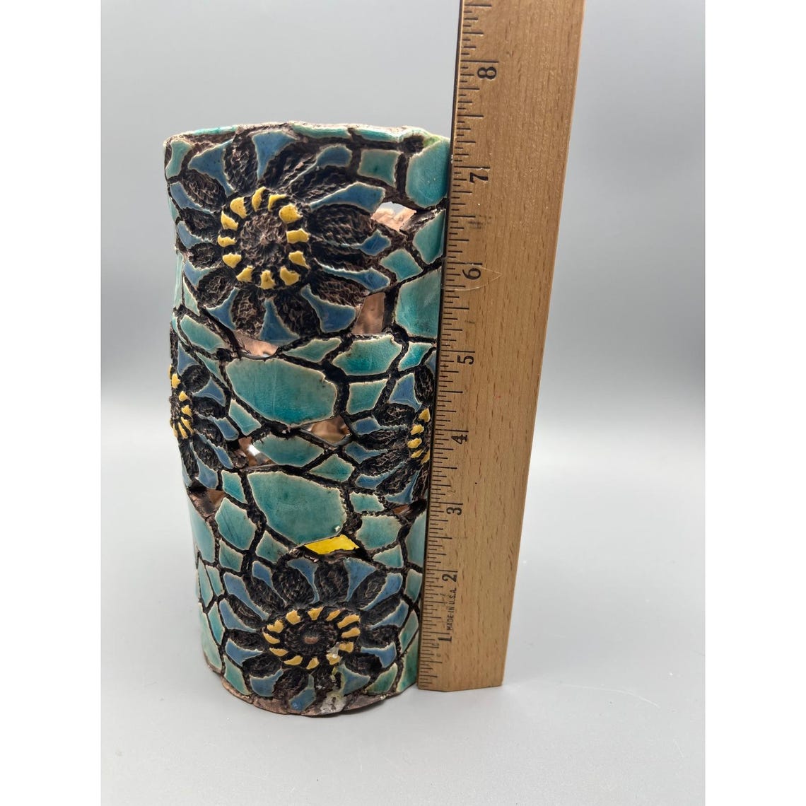 Handbuilt Whimsical Slab Vase Mosaic Design Irregular Shape Signed ...