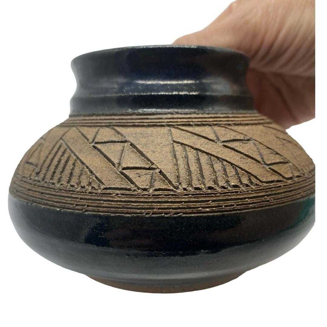 Vintage Mary Tuttle Southwestern Pottery Etched Design Stoneware Signed ...