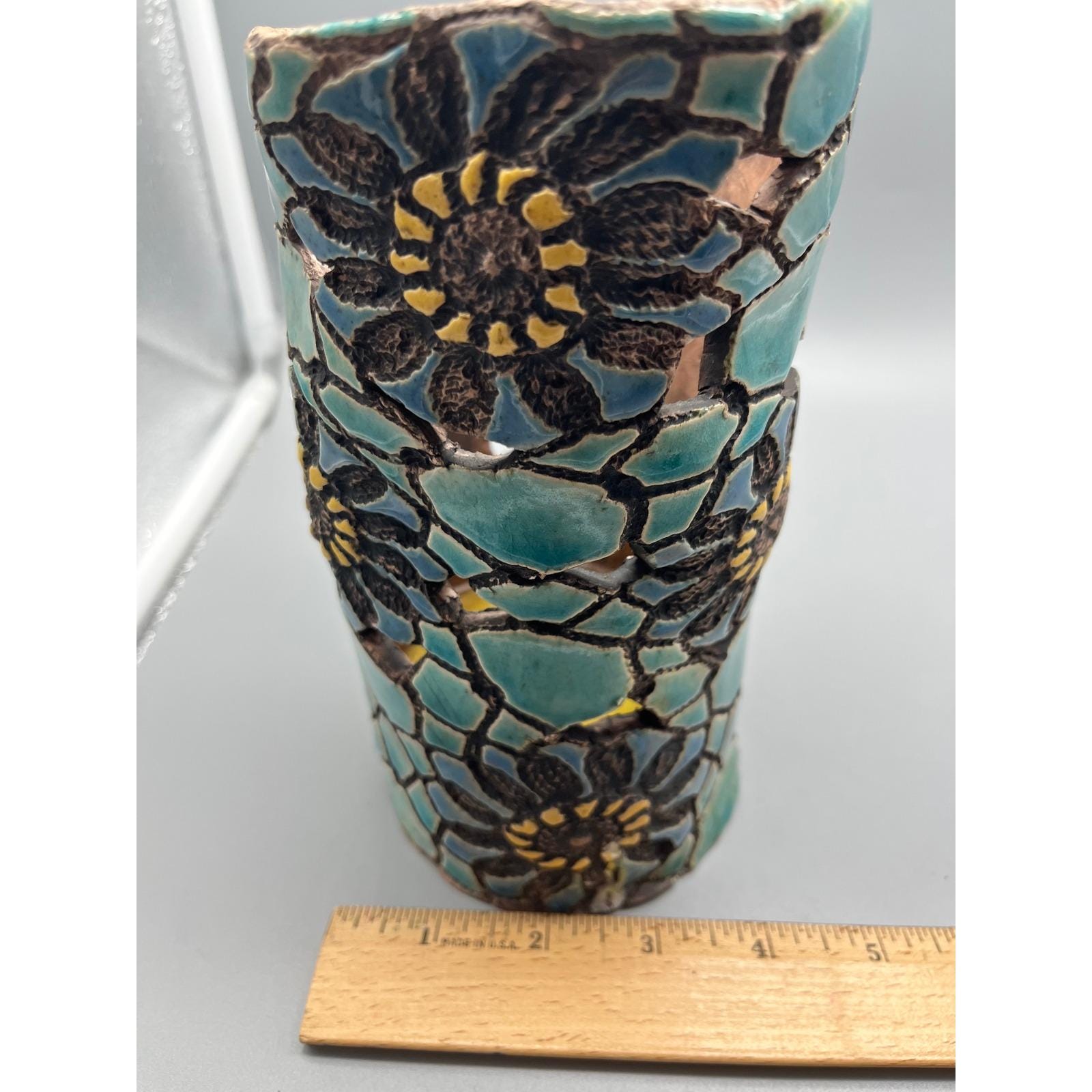 Handbuilt Whimsical Slab Vase Mosaic Design Irregular Shape Signed ...