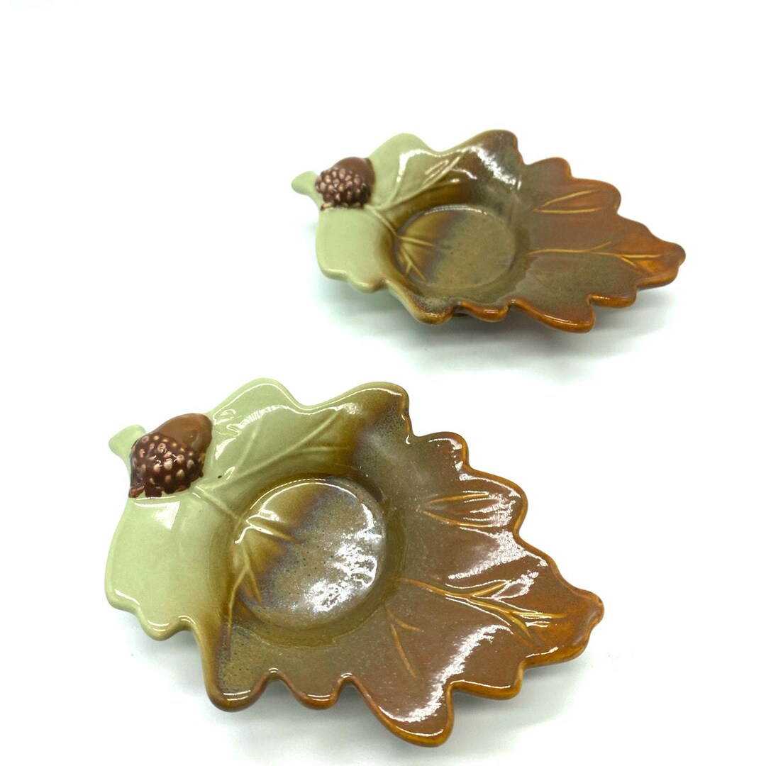 Vintage Ceramic Leaf Acorn Tea Light Holder Trinket Dish Set Kathy ...
