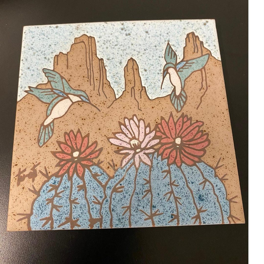 Earthtones Hummingbird Designer 1990 Hand Glazed Tile Trivet Signed Tu ...