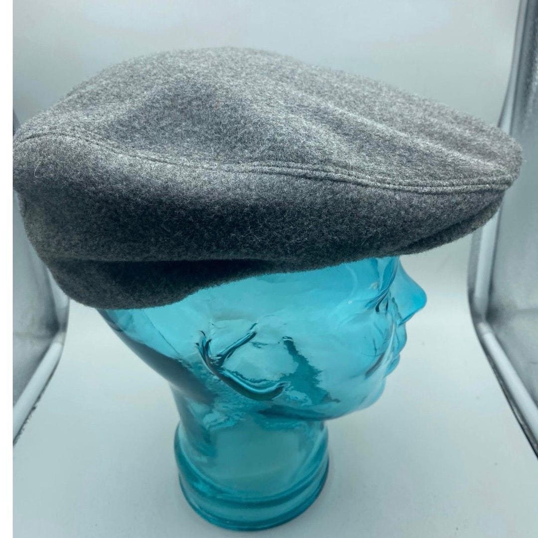 Vintage Gray Wool Flat Cap Stetson Gray Wool Newsboy Cap Hat Size Med ...