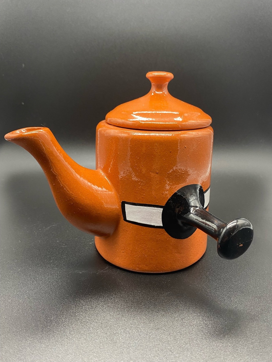 Vintage Terra Cotta Art Deco Teapot Orange Black and White Tea Pot ...