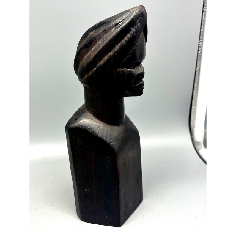 Carved Wooden Bust Sculpture African Tribal Figure Head Turban Ebony ...