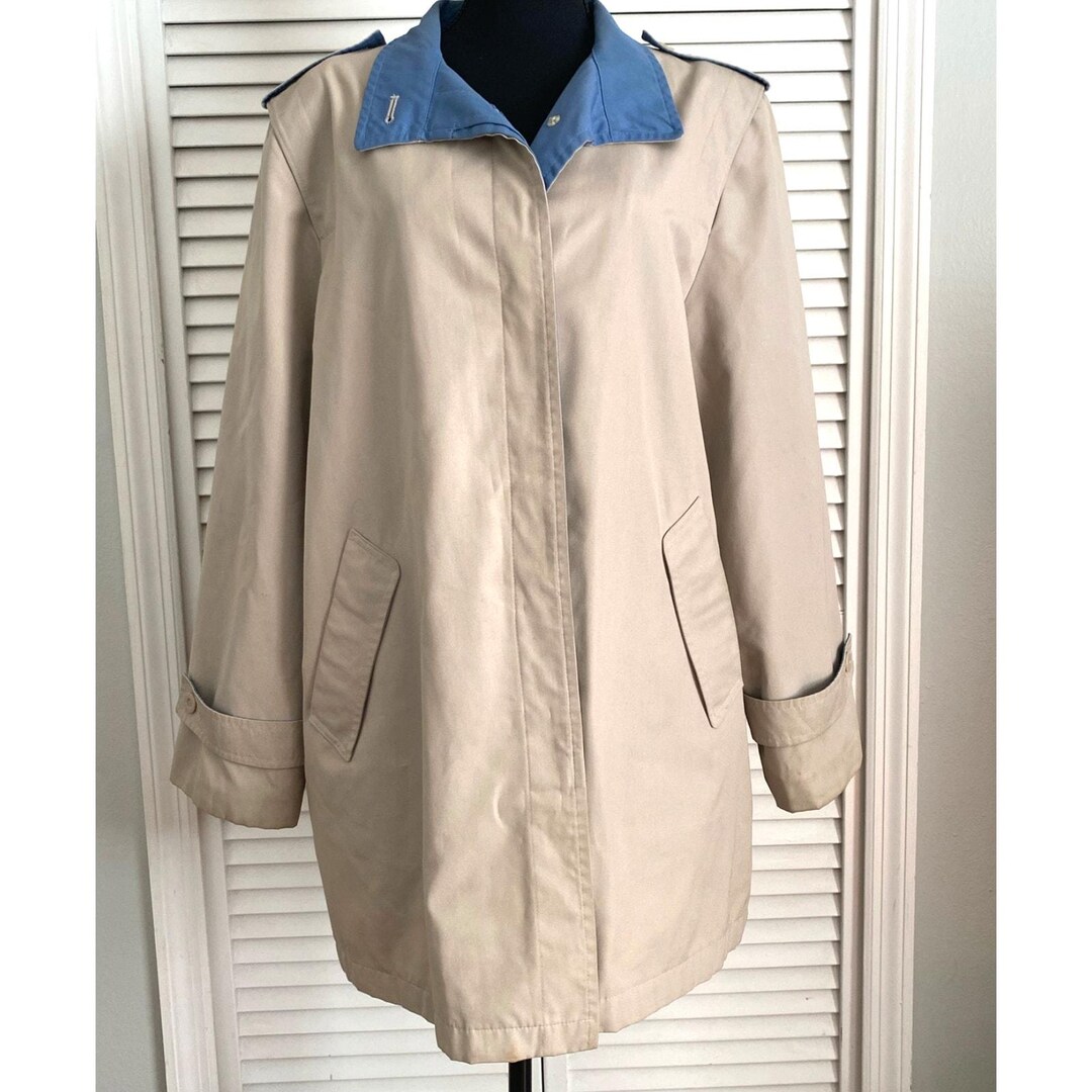 Vintage London Fog Ladies Car Coat 3/4 Jacket Tan Blue Lined Reg 18 ...