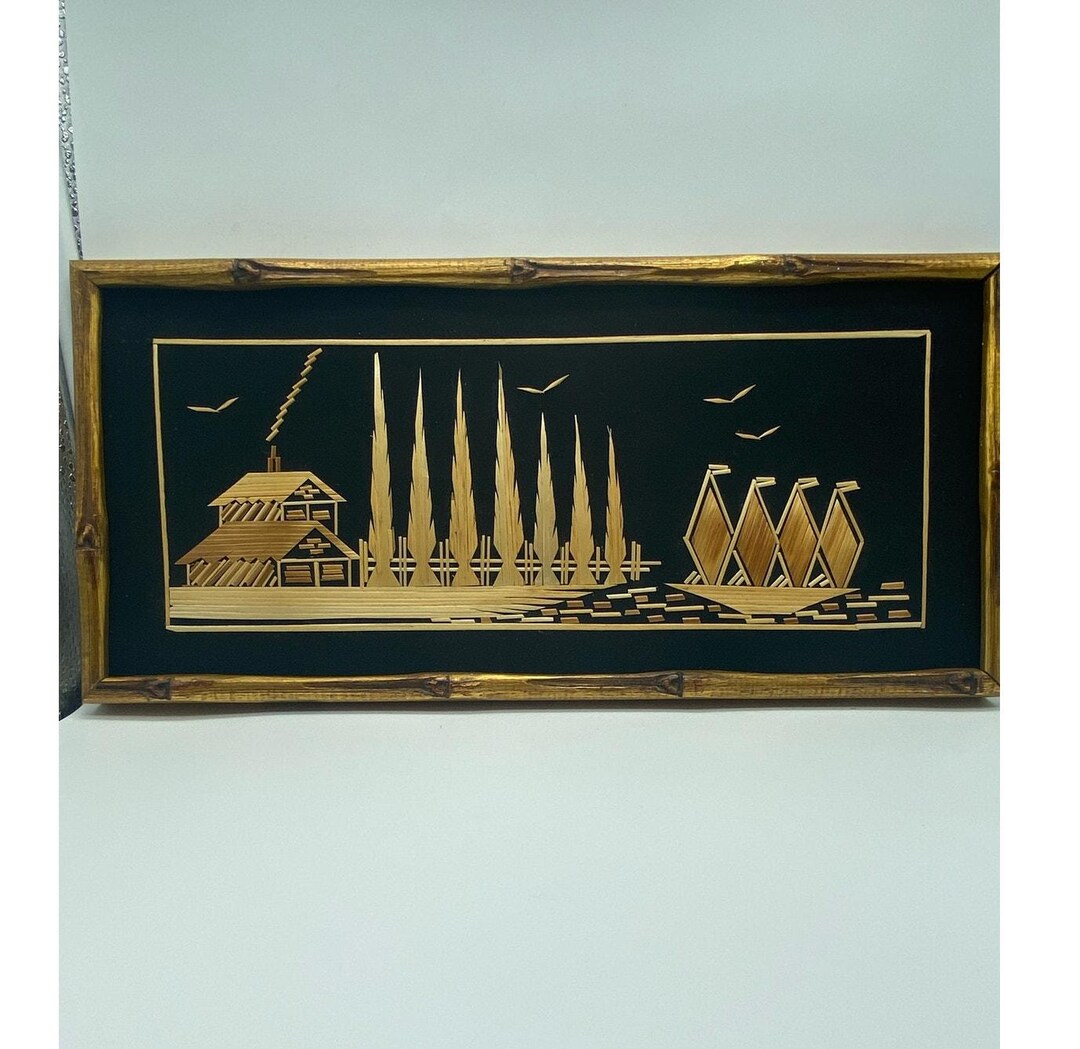 Vintage Mid Century Asian Handcrafted Bamboo Straw Folk Art. - Etsy