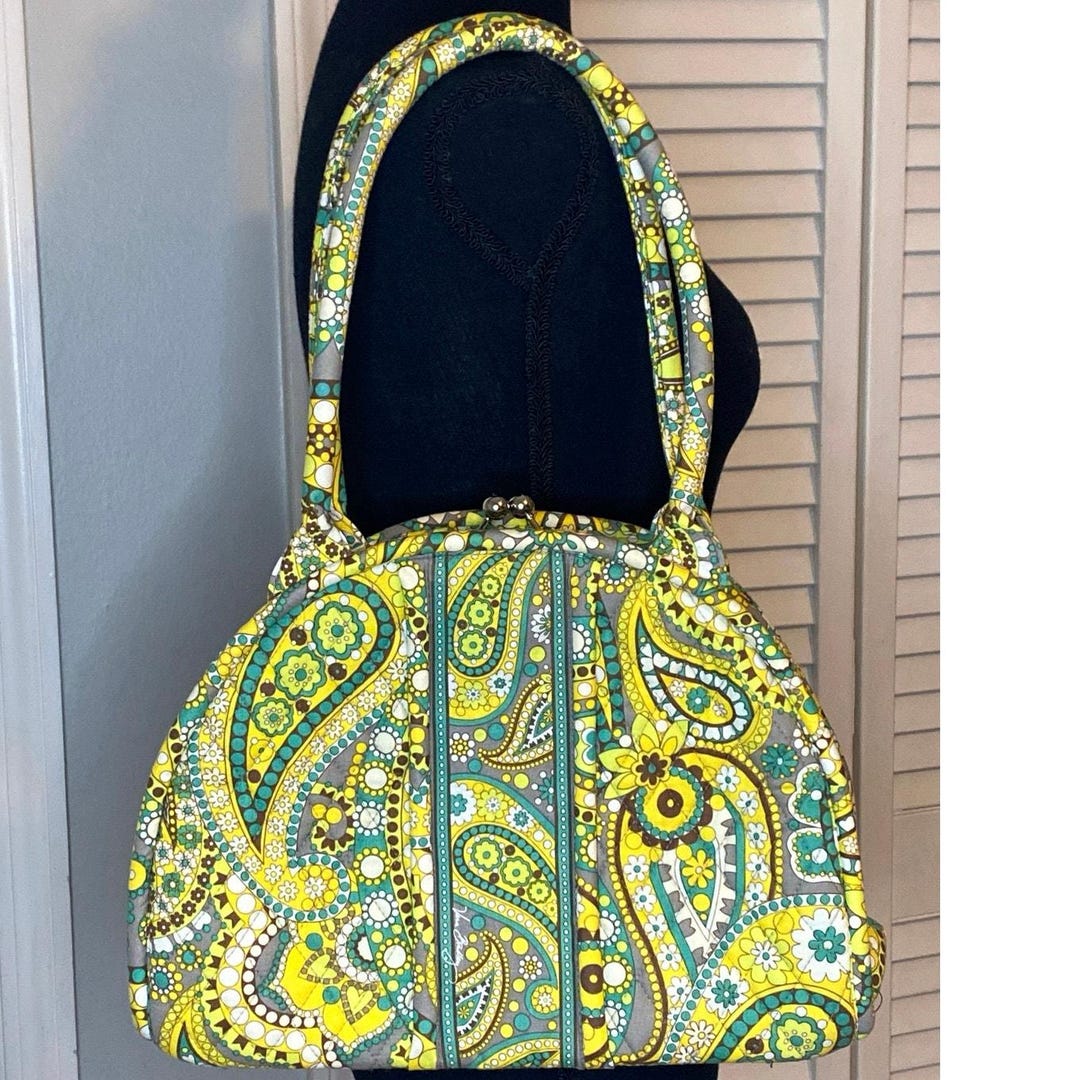 Vera Bradley Eloise Kiss Lock Shoulder Bag Satchel Lemon Parfait ...