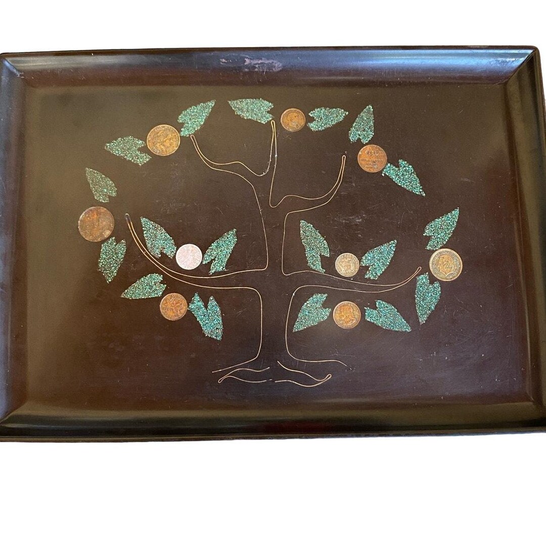 Vtg Ivy Couroc of Monterey Black Tray Vintage World Coins Historical ...