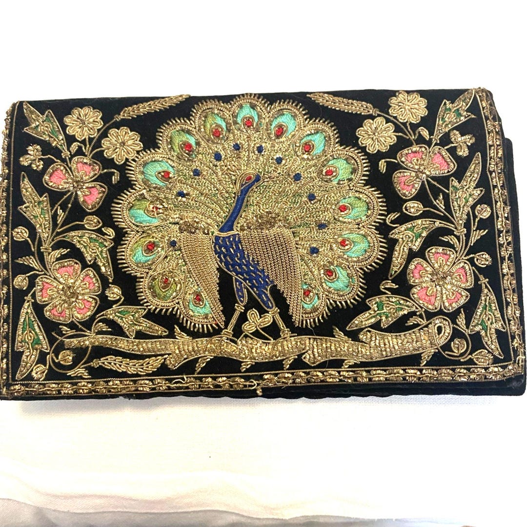 1930s Art Deco Metallic Silver Tinsel Rose Embroidered Black Royal ...