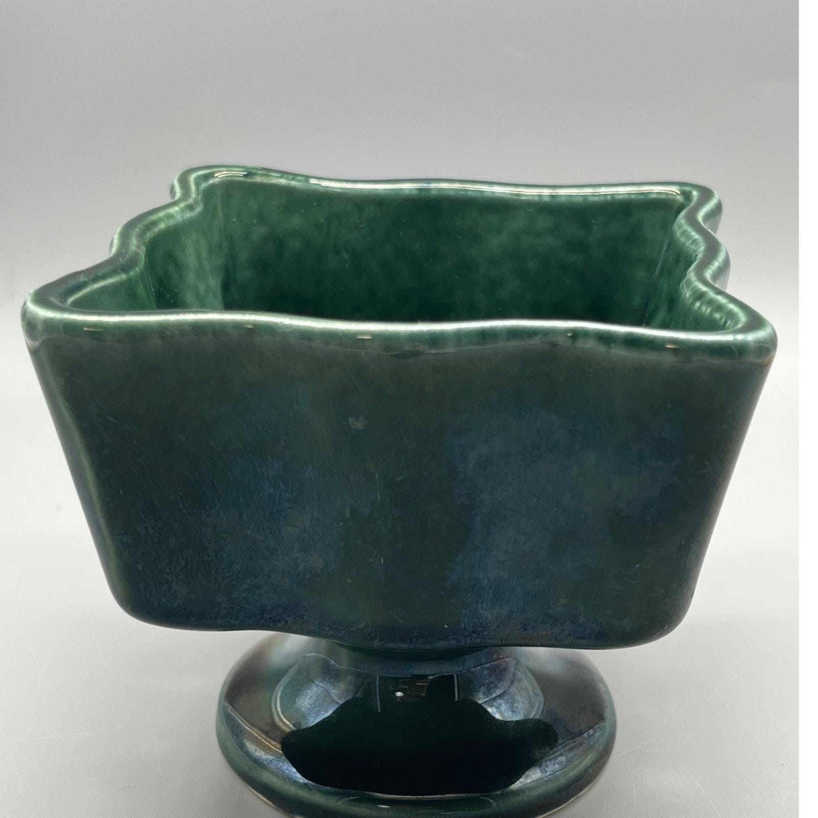Vintage Hull Art Pottery Footed Candy Dish Bowl Green Glaze Compote Mid ...