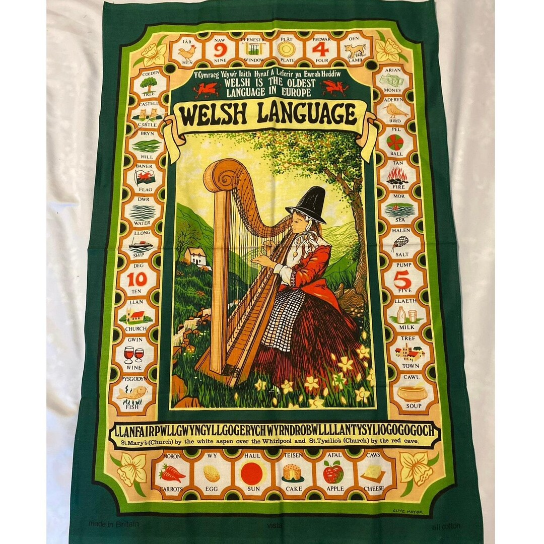 Welsh Language Cotton Decor Banner Tea Towel Wall Hanging Clive Mayor ...