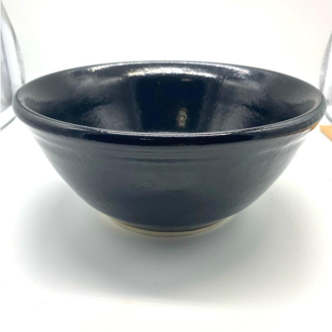 Studio Pottery Hand Thrown Glossy Black Ceramic Serving Bowl 8.25inch ...
