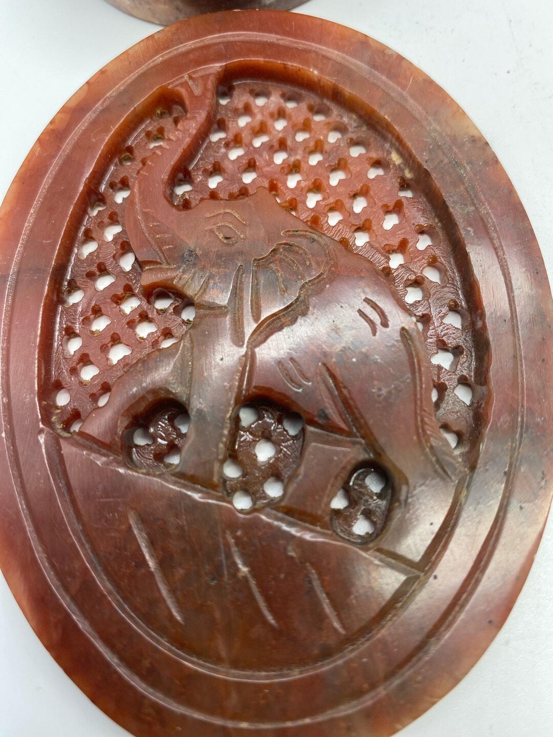 Vintage Stone Oval Elephant TRINKET BOX Made in India - Etsy