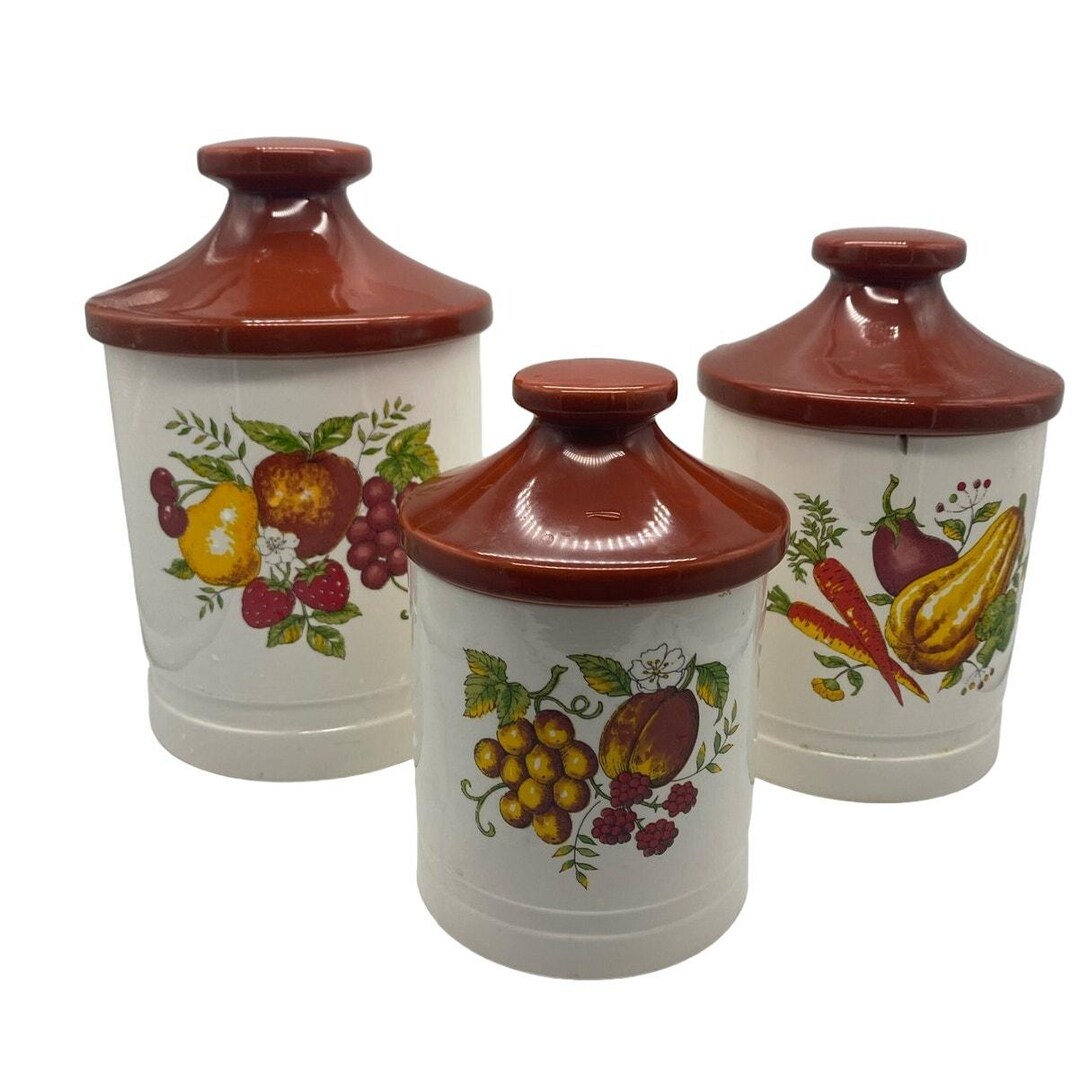 Vintage Japan Canisters Set of Three Fruit and Vegetable Motif - Etsy