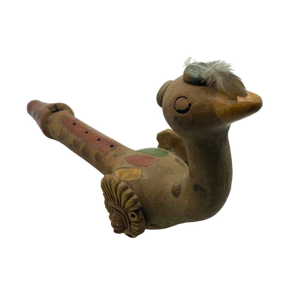 Vintage Mexican Folk Art Bird Handmade Hand Painted Clay 12 Flute Aztec ...