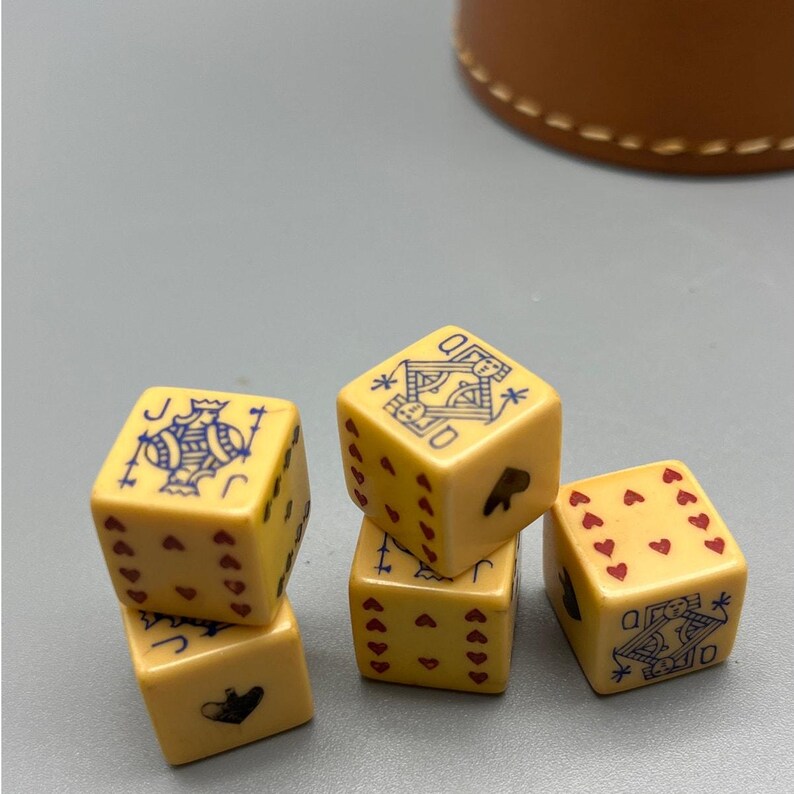 Set of 5 Vintage Bakelite Dice Tan Leather Stitched Dice Cup - Etsy