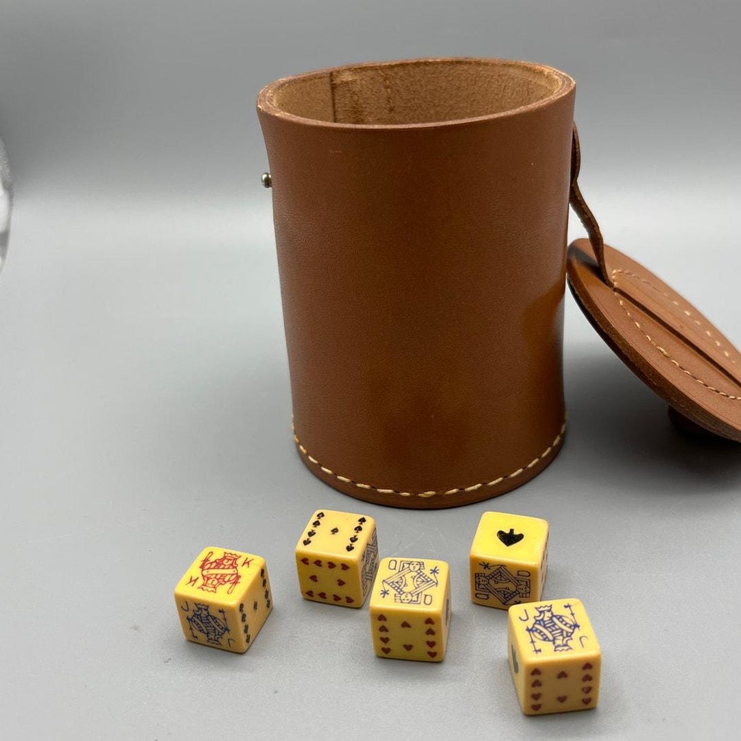 Set of 5 Vintage Bakelite Dice Tan Leather Stitched Dice Cup - Etsy
