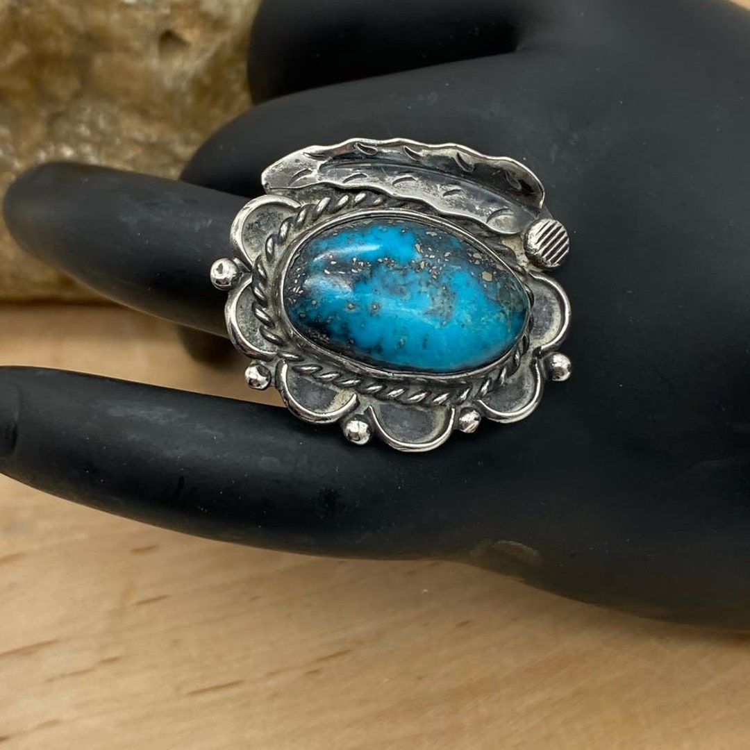 Vintage Navajo Traditonal Style Sterling Silver Kingsman Turquoise Ring ...