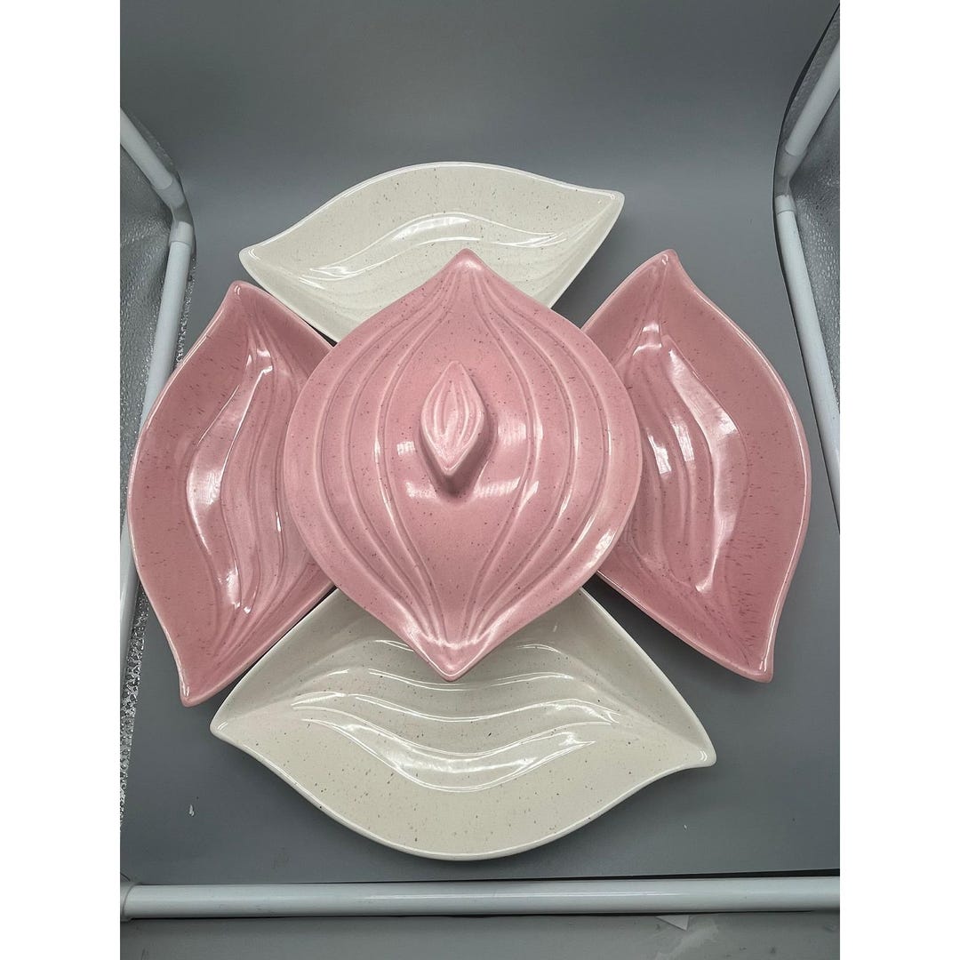 Mid Century Modern California Pottery L34 Lazy Susan Pink and Ivory 6 ...