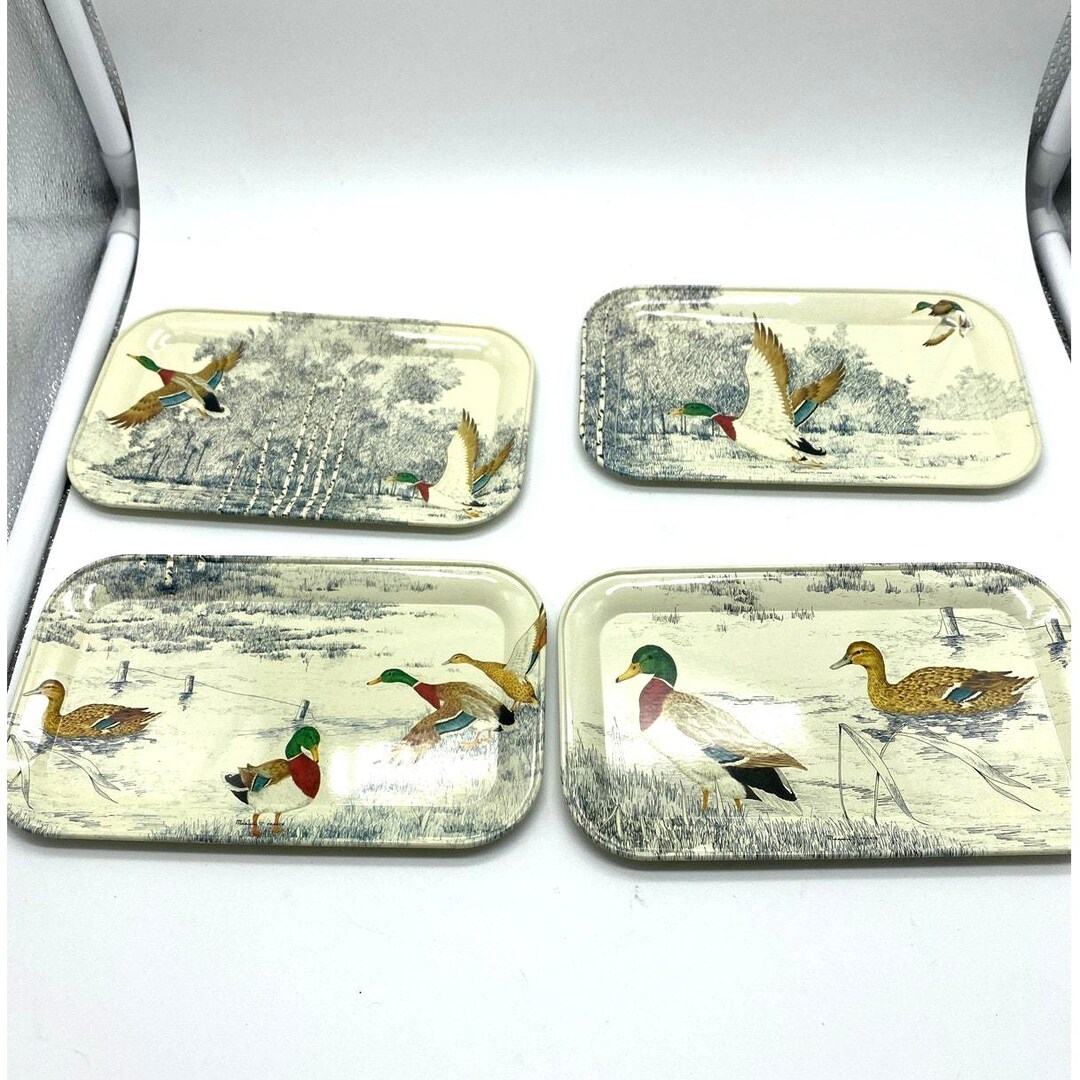 Massilly France Vintage Set of 4 Tin Duck Snack Trays 7x4 Mid Century ...