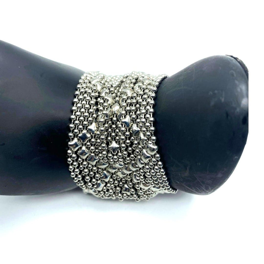 Liquid Metal Diamond Design Mesh Snap Closure Wide Cuff Bracelet - Etsy