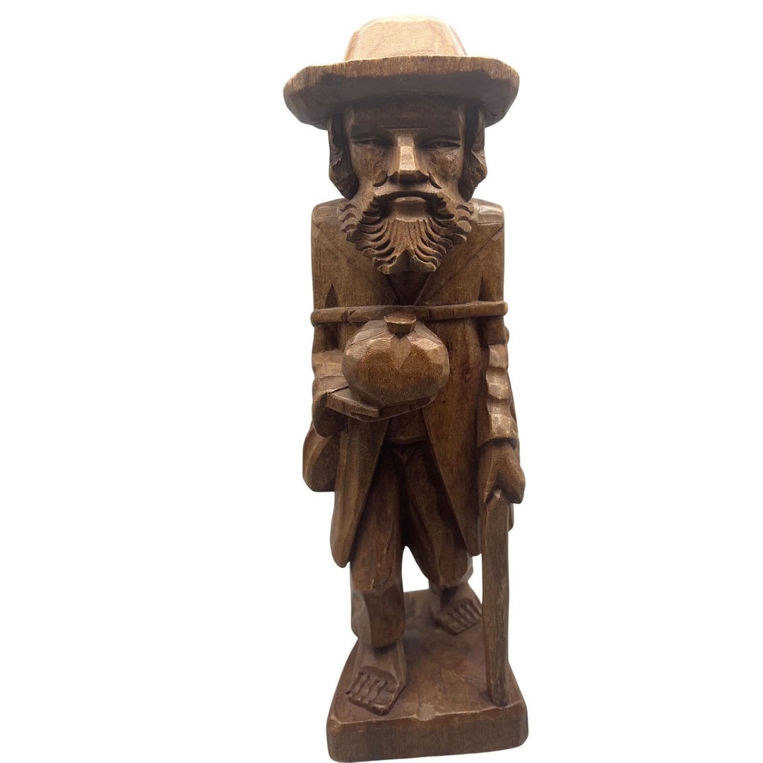 Hand Carved Wood Hobo Figurine Folk Art Statue Wanderer Sculpture ...