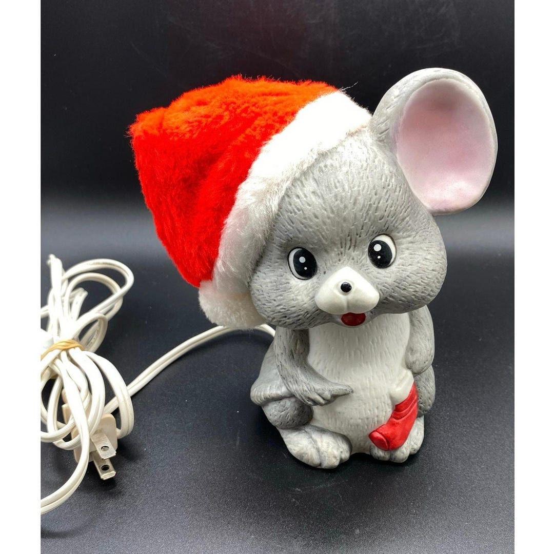 Vintage Ceramic Christmas Mouse Night Light Santa Mouse Christmas Decor ...