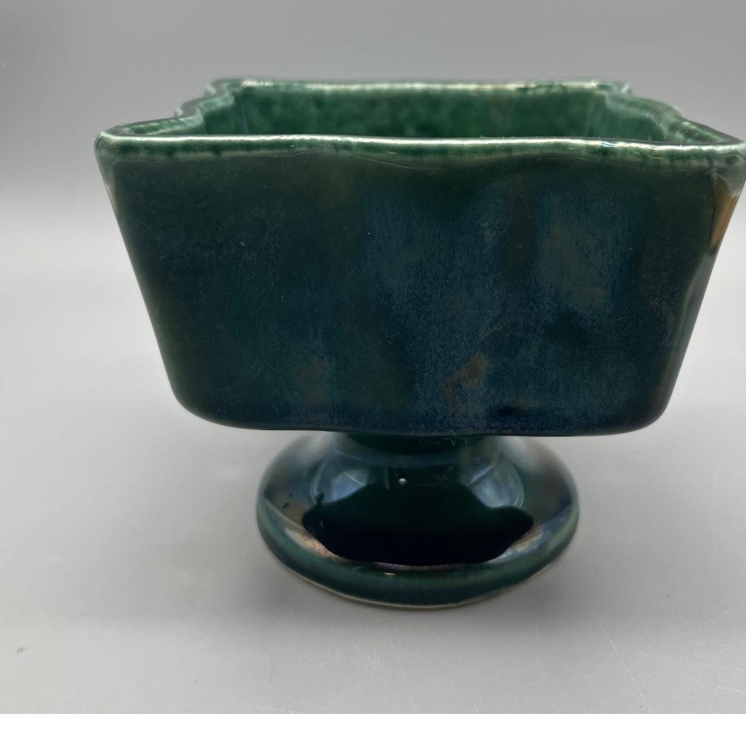 Vintage Hull Art Pottery Footed Candy Dish Bowl Green Glaze Compote Mid ...