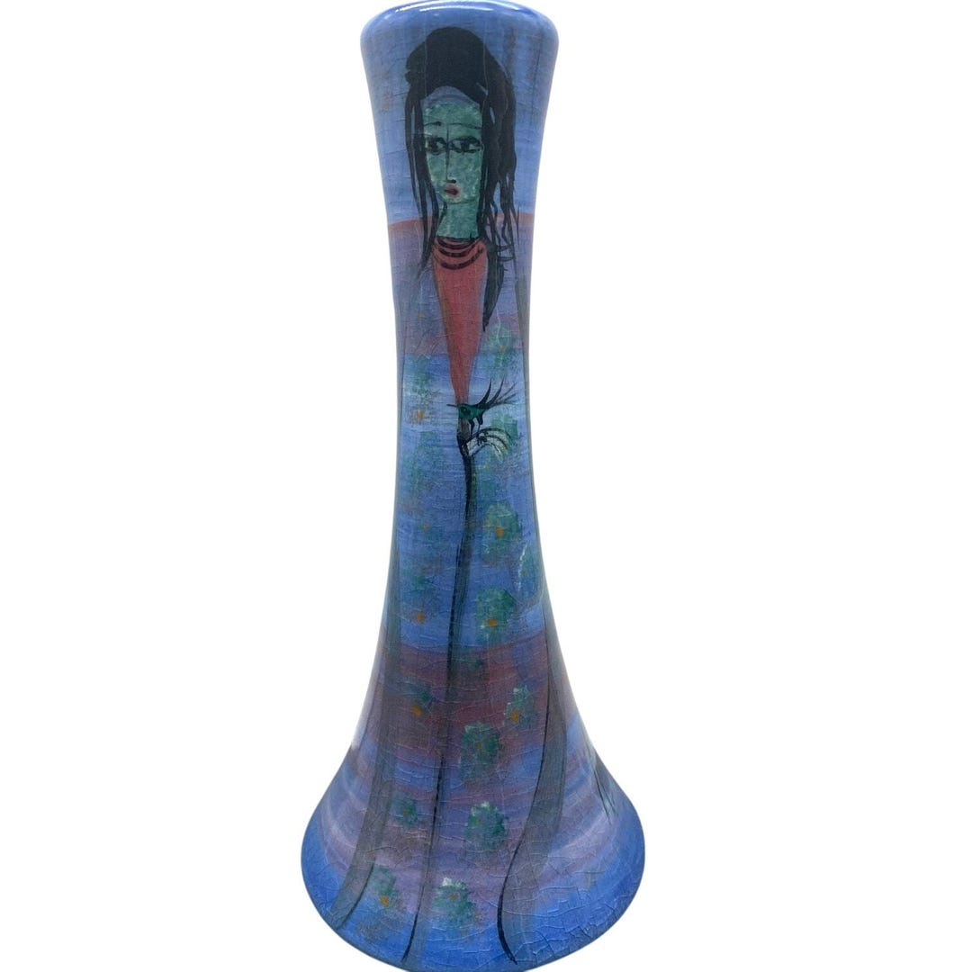 Vintage Polia Pillin Pottery 7" Vase Mid Century Blue Signed Rare Art ...