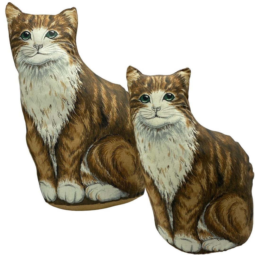 Vintage Set of 2 Brown Tabby Cat Shaped Pillows Cat Kitten Granny Chic ...