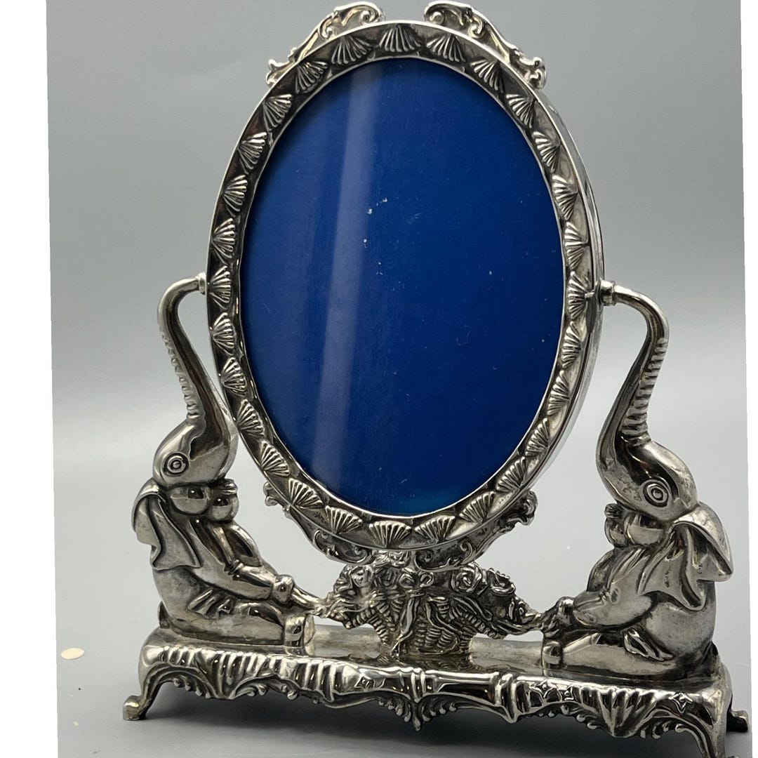 Vintage Silver Plated Swivel Tilt Dresser Vanity Oval Mirror Footed ...