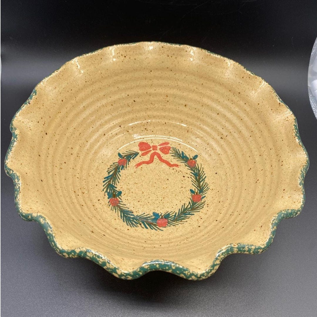 Vintage 1991 THREE RIVERS POTTERY Christmas Wreath 9.5 Bowl - Etsy