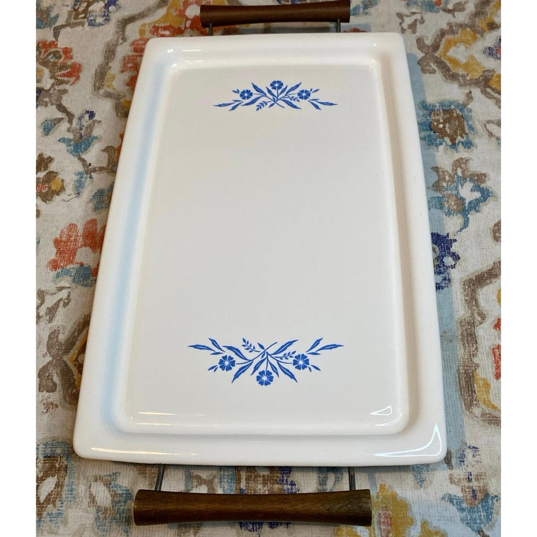 VTG Corning Ware Blue Cornflower Bake Broil Tray P-35-B W/teak Handle ...